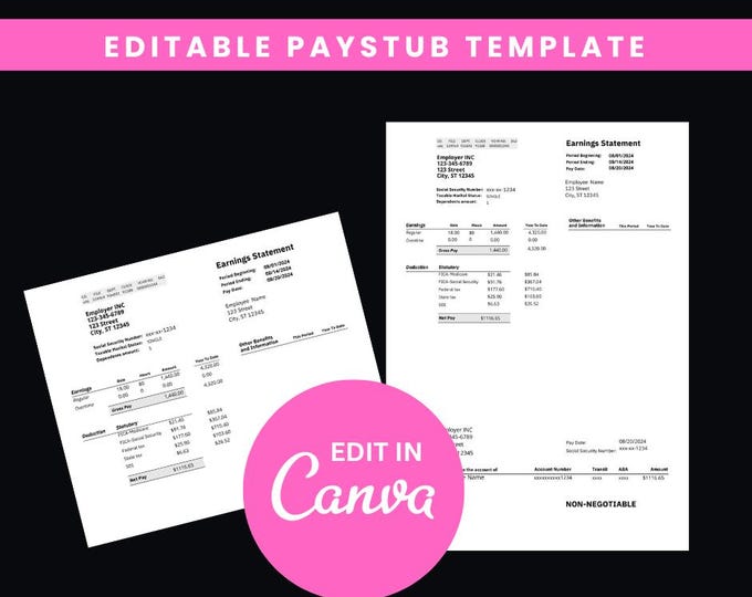 Pay Stub | Pay Slip | Pay Statement | Excel & PDF Templates | Digital ...