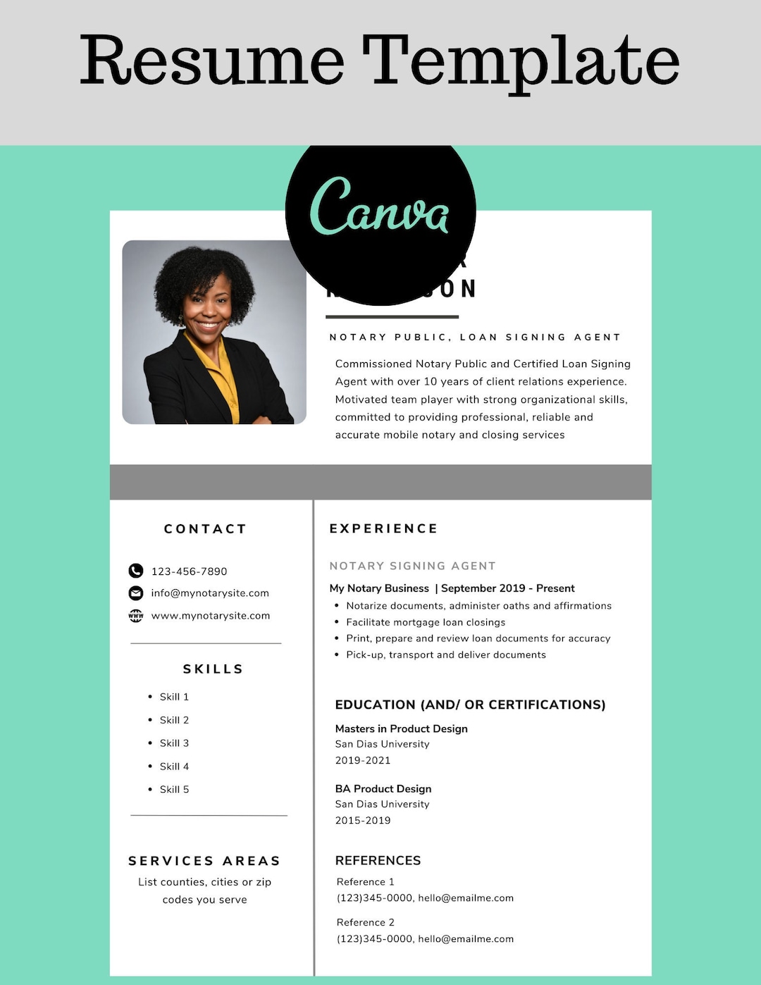 Notary Resume Template | Loan Signing Agent | Mobile Notary - Etsy