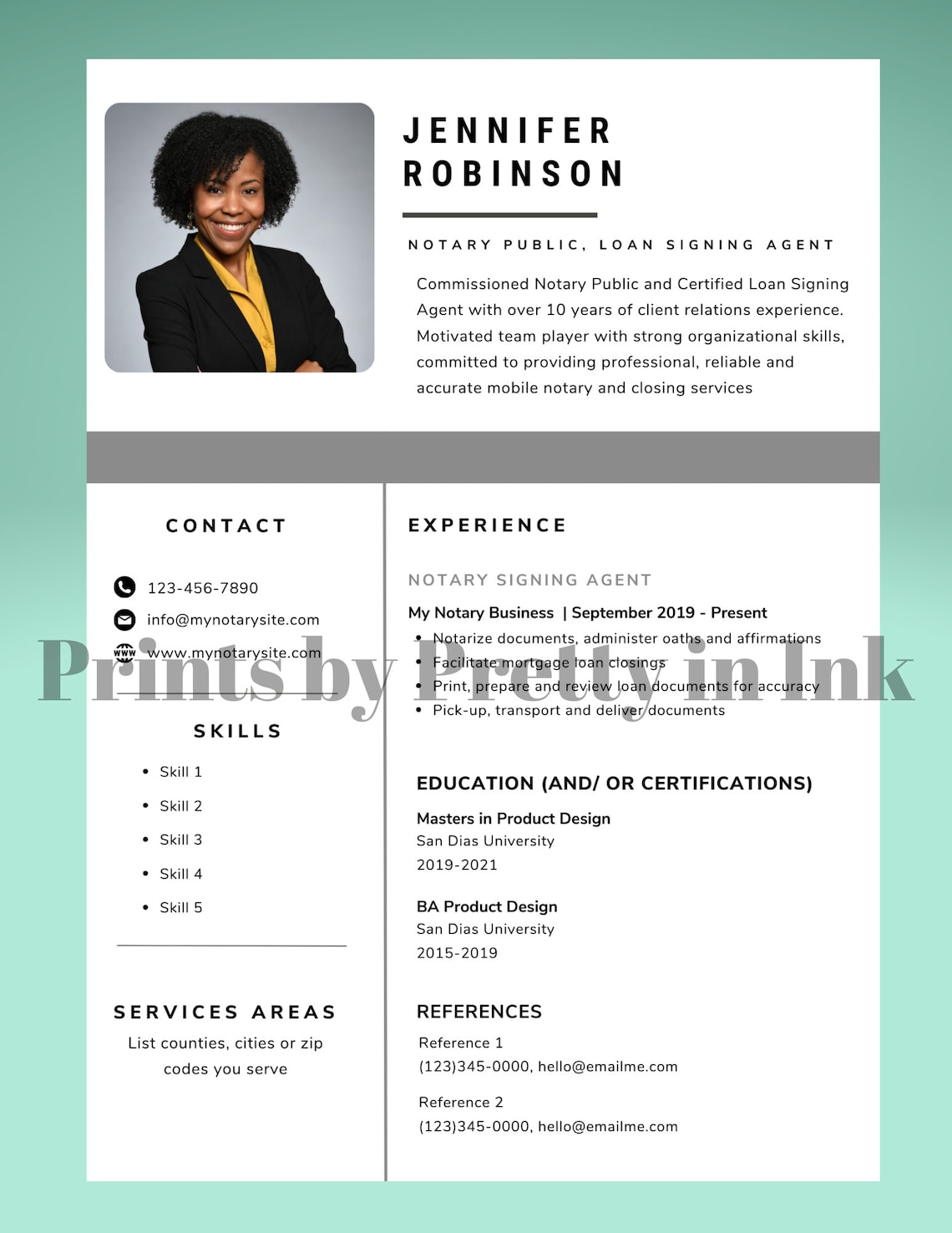 Notary Resume Template | Loan Signing Agent | Mobile Notary - Etsy