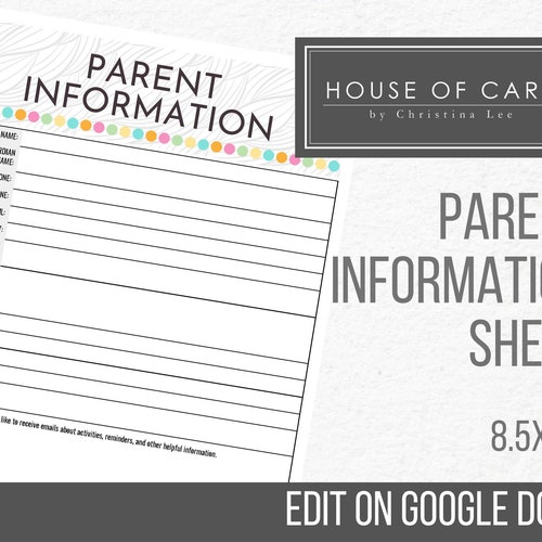 INSTANT DOWNLOAD: Parent Information Sheet Using Google Docs - Etsy