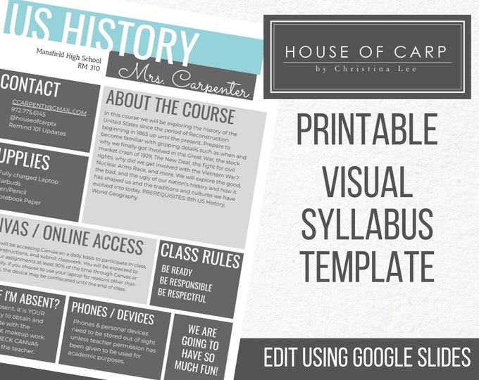 Editable Class Syllabus, Visual Syllabus Template, Templates for ...
