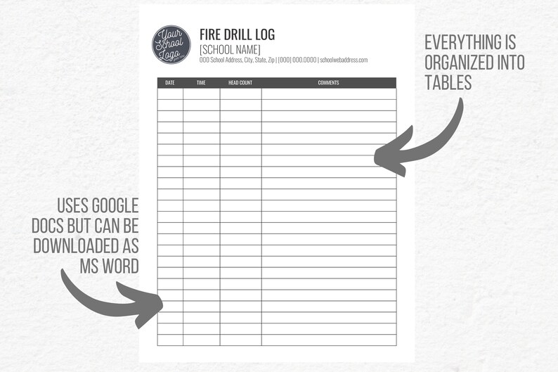 INSTANT DOWNLOAD: Fire Drill Log on Google Docs, Teacher Templates ...
