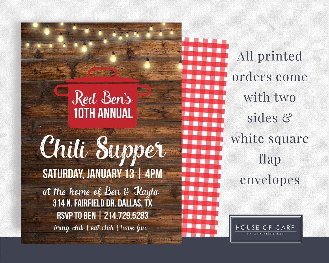 Red Rustic Chili Supper Invitation Chili Cook Off Invitation | Etsy