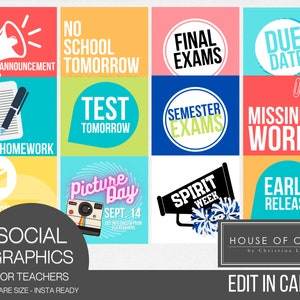 Social Media Templates for Teachers, Instagram Teacher Pictures, Canva ...