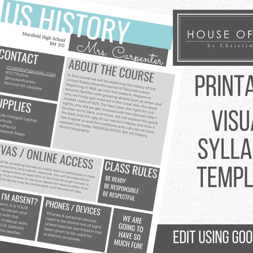 Editable Class Syllabus Visual Syllabus Template Templates - Etsy