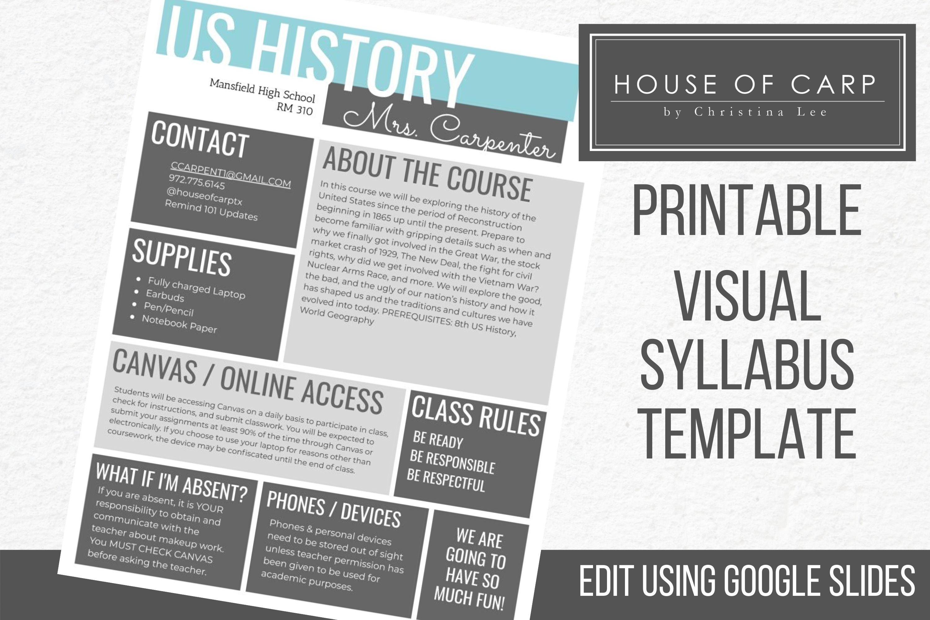 Editable Class Syllabus, Visual Syllabus Template, Templates for ...