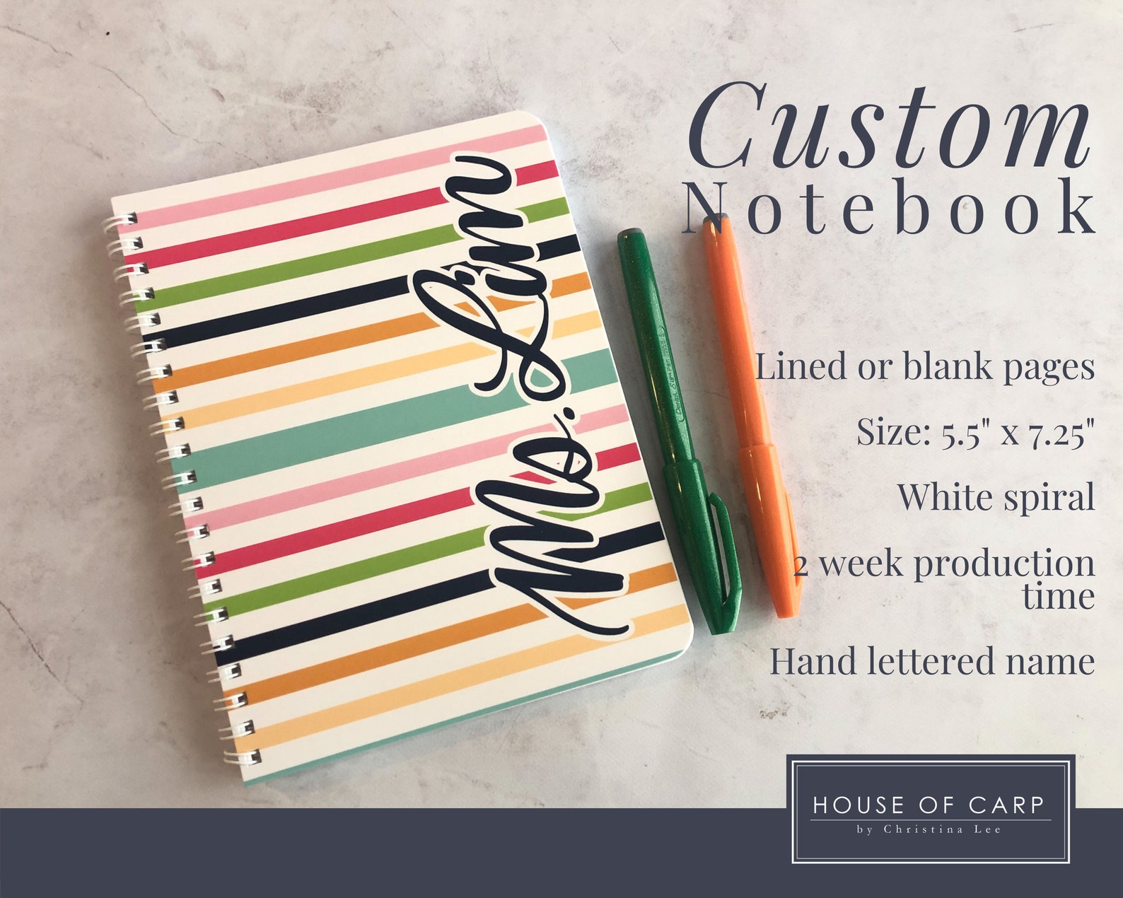 Personalized Custom Notebook Teacher Gift or Bridesmaid Gift - Etsy