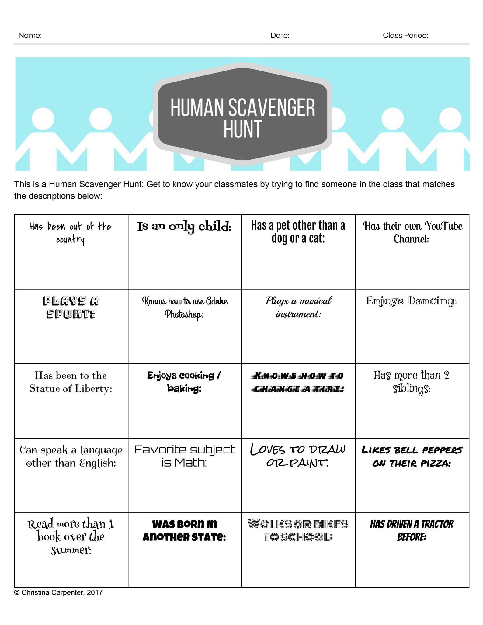 Human Scavenger Hunt Digital Download Etsy Human Scavenger Hunt Digital Download Etsy