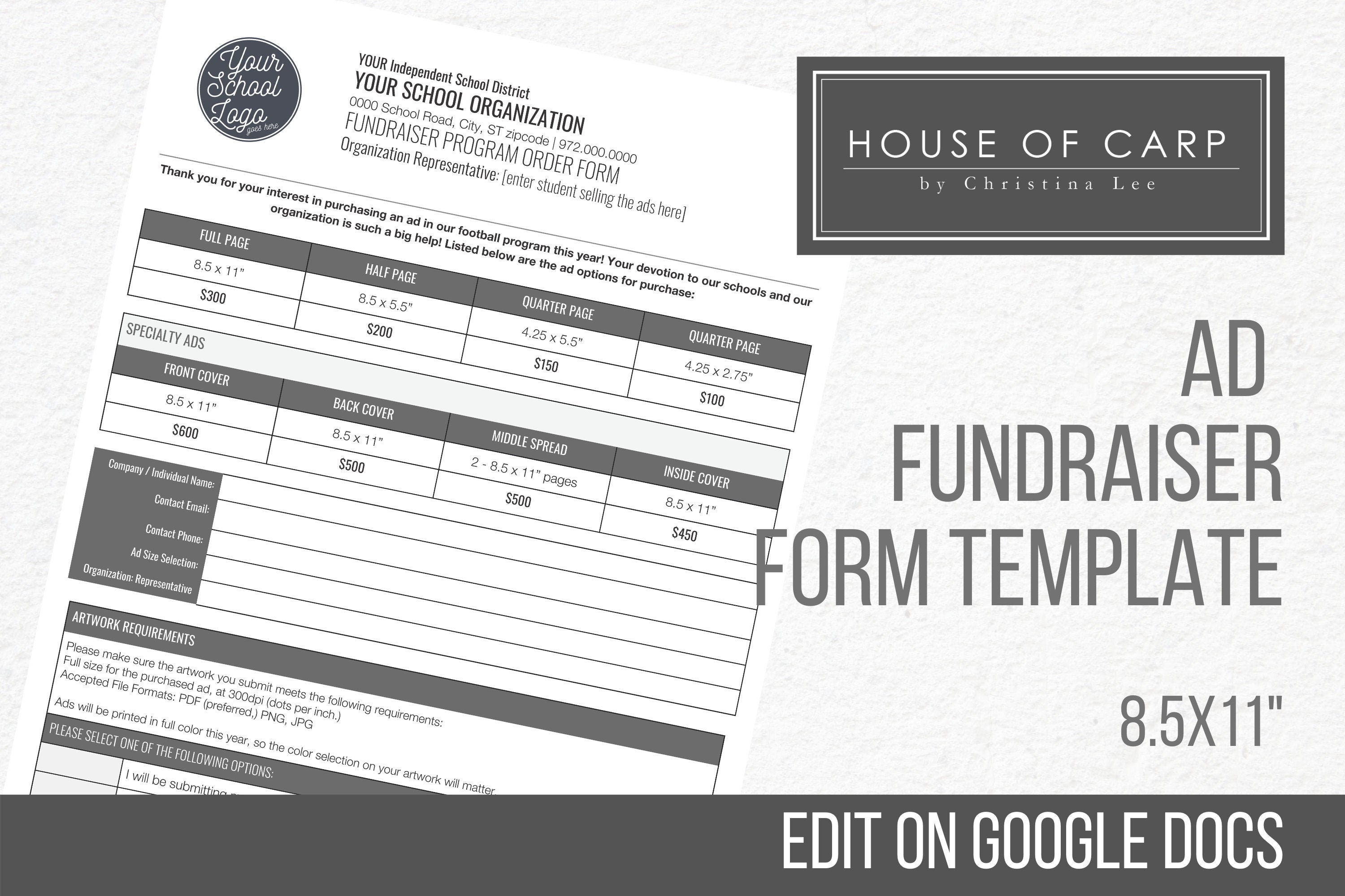 Ad Fundraiser Form, Booster Club Form, PTO/PTA Forms - Etsy