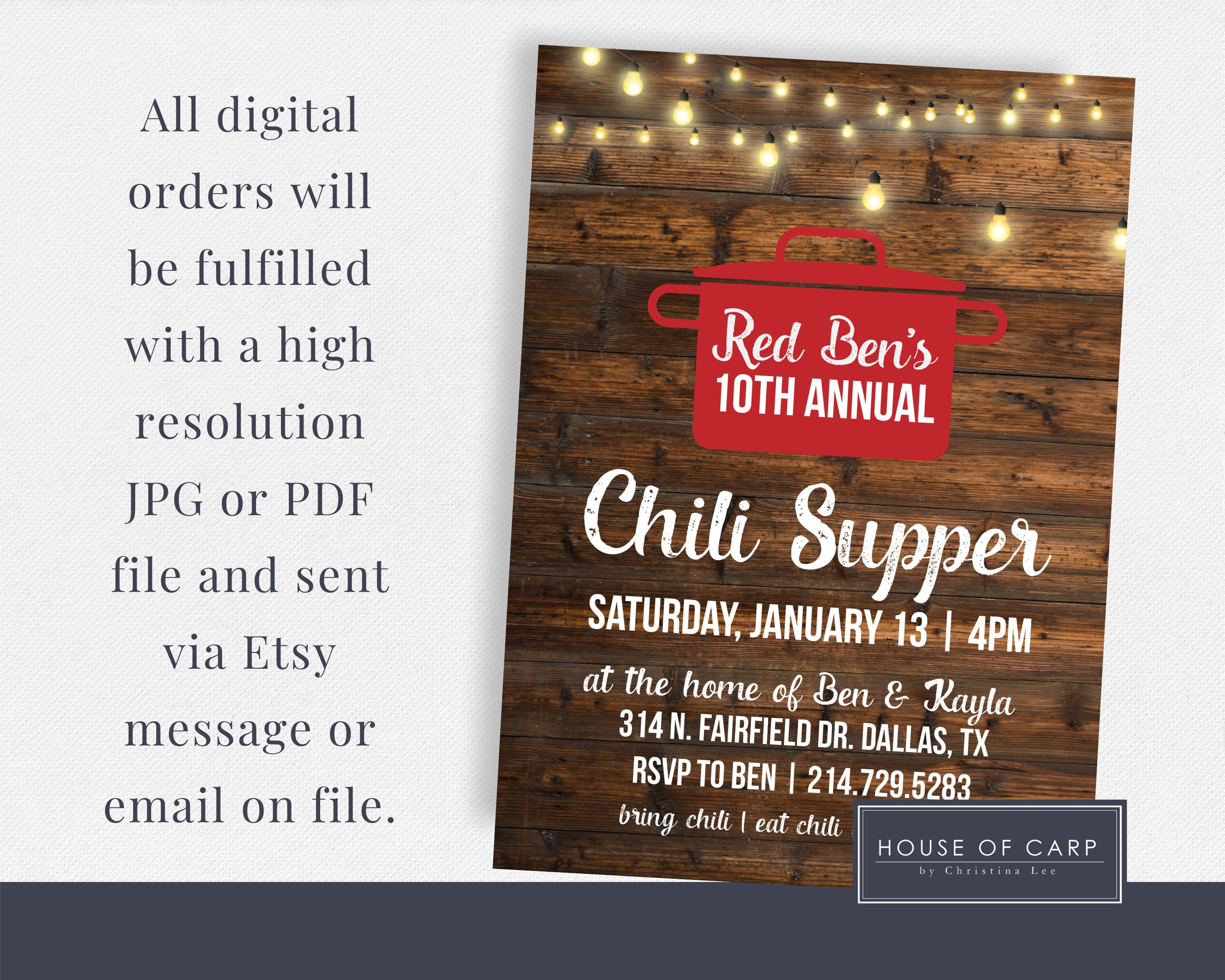 Red Rustic Chili Supper Invitation Chili Cook off Invitation Wood ...