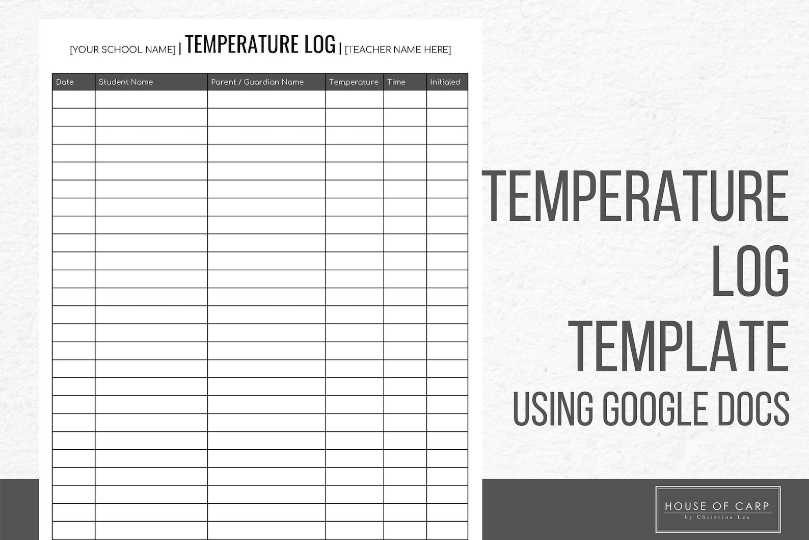 INSTANT DOWNLOAD: Temperature Log on Google Docs, Teacher Templates ...