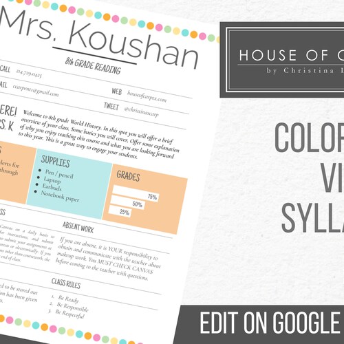 Editable Class Syllabus Visual Syllabus Template Templates - Etsy
