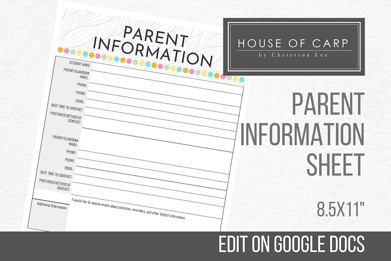 INSTANT DOWNLOAD: Parent Information Sheet Using Google Docs, Fun ...