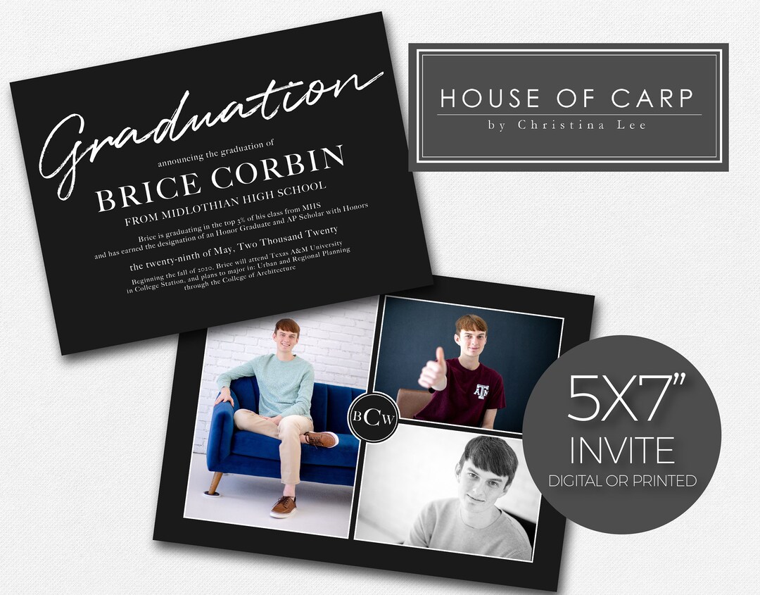 Charcoal Gray Modern Graduation Announcement Invite - Etsy