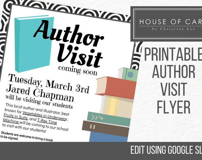 Author Visit Flyer, Printable Flyer, Printables for Teachers, Librarian ...