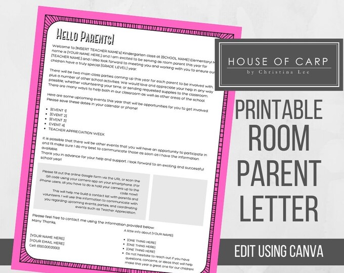 Room Mom Letter Room Parent Letter Resource for Room Moms Class Party ...