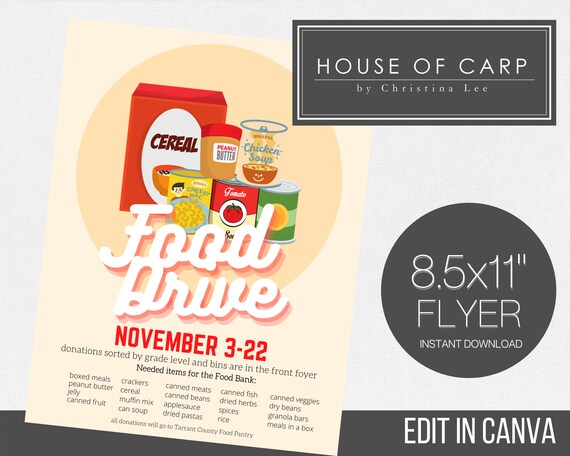 EDITABLE Food Drive Poster Event Poster Canned Food Drive - Etsy