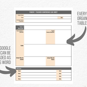INSTANT DOWNLOAD: Parent Conference Form on Google Docs, School ...