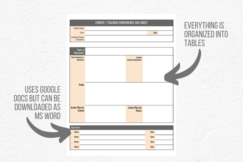 INSTANT DOWNLOAD: Parent Conference Form on Google Docs, School ...