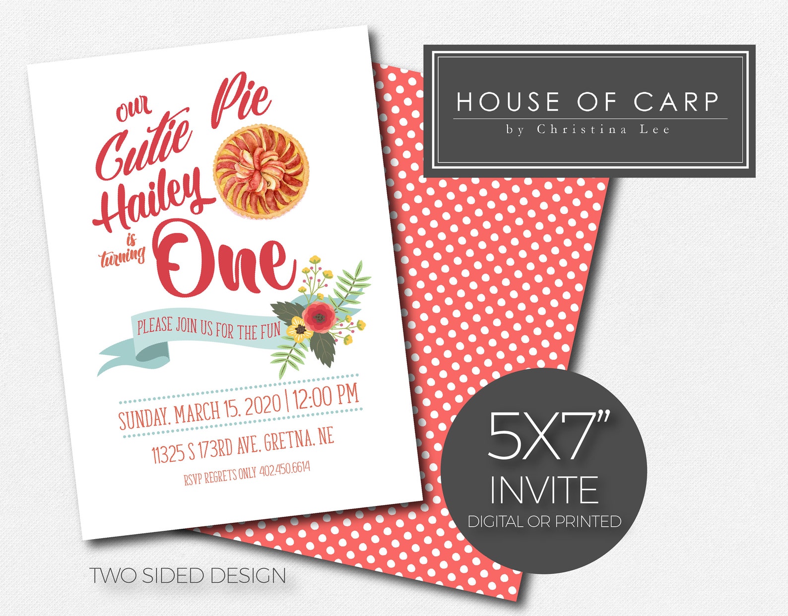 Cutie Pie Birthday Invitation Pie Themed Birthday Printable - Etsy