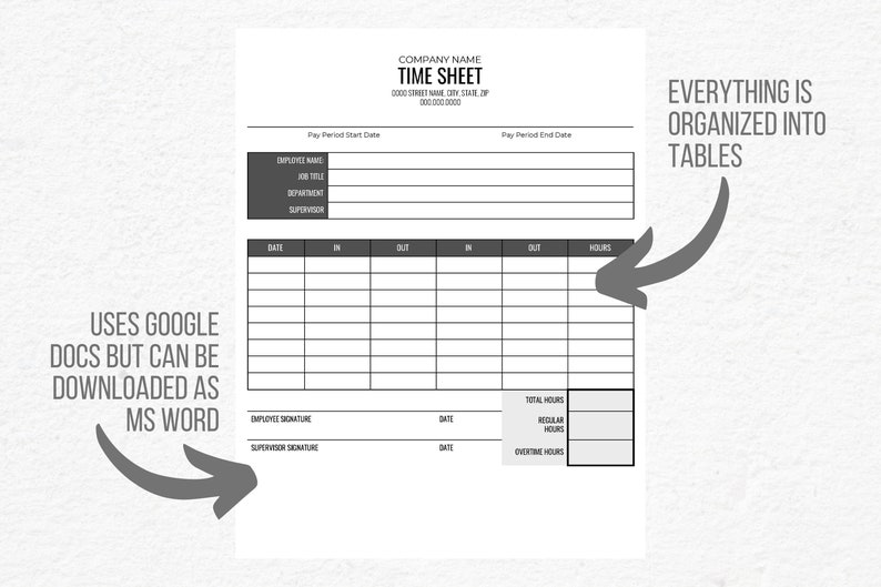 INSTANT DOWNLOAD: Time Sheet Template, Time Sheet, Business Forms - Etsy