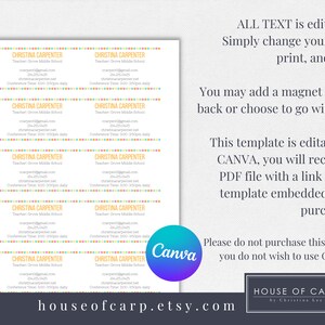 Teacher Contact Cards, Teacher Business Cards, Back to School Classroom ...