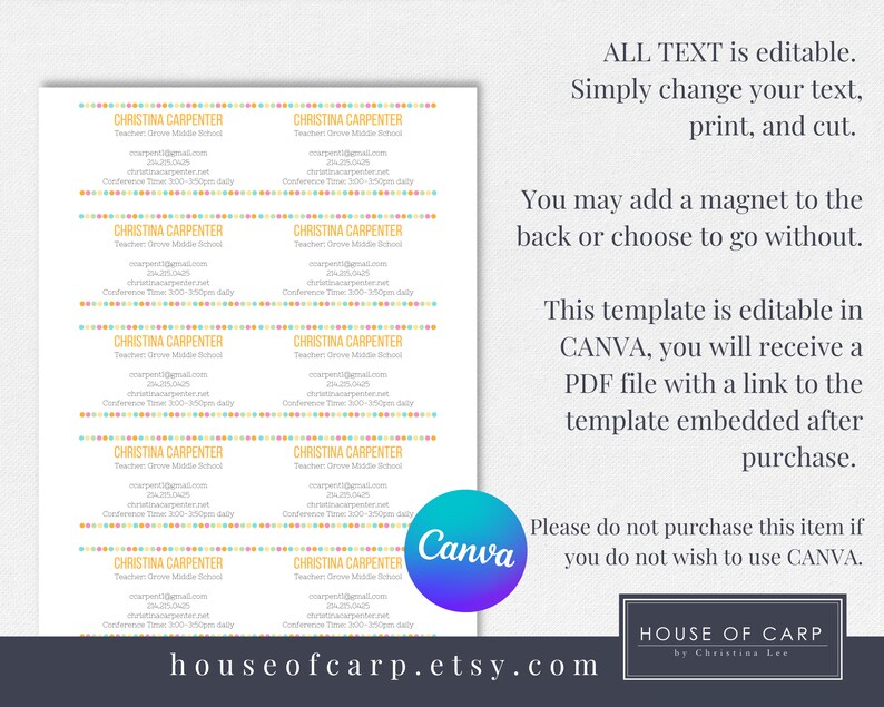 Teacher Contact Cards, Teacher Business Cards, Back to School Classroom ...