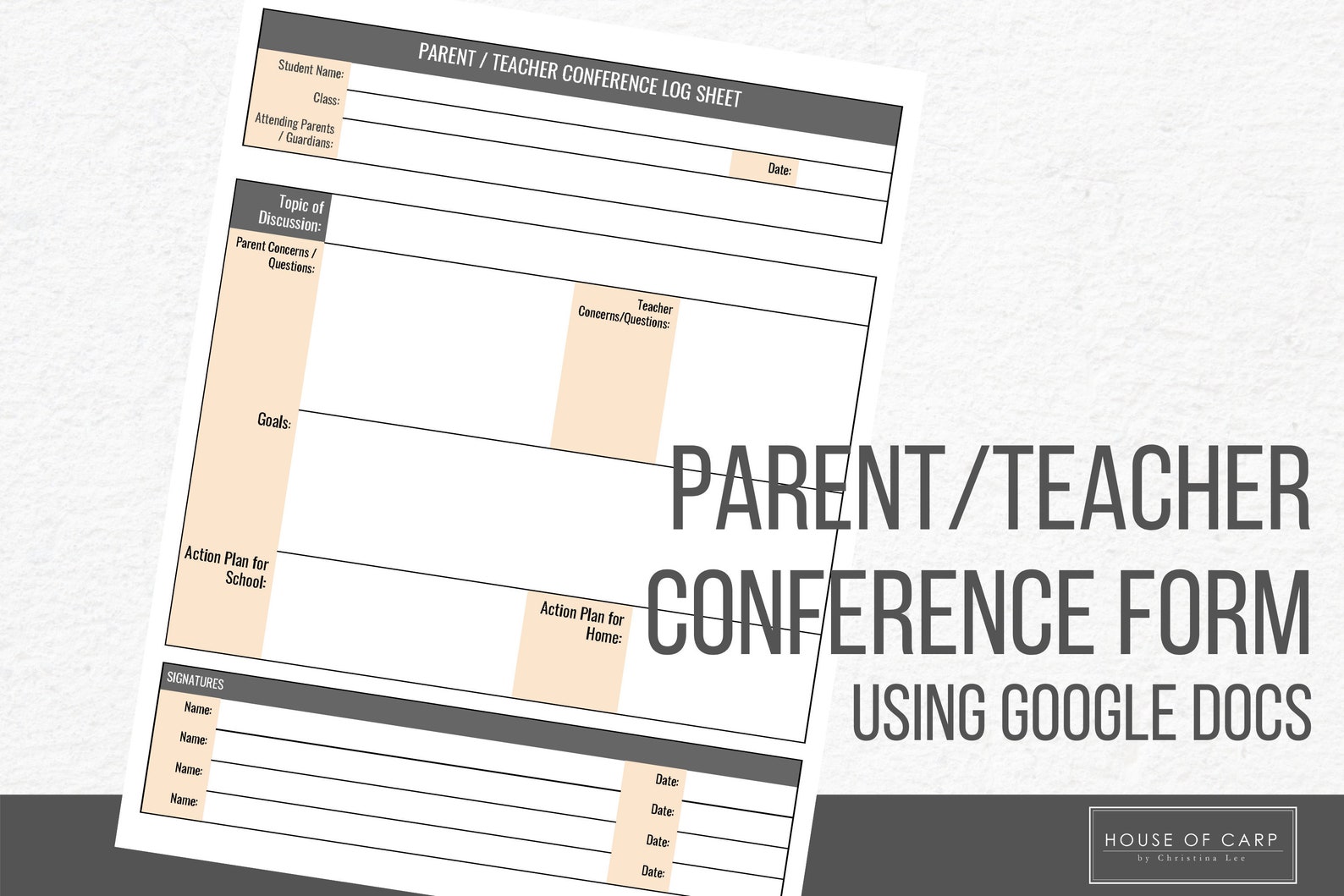 INSTANT DOWNLOAD: Parent Conference Form on Google Docs, School ...