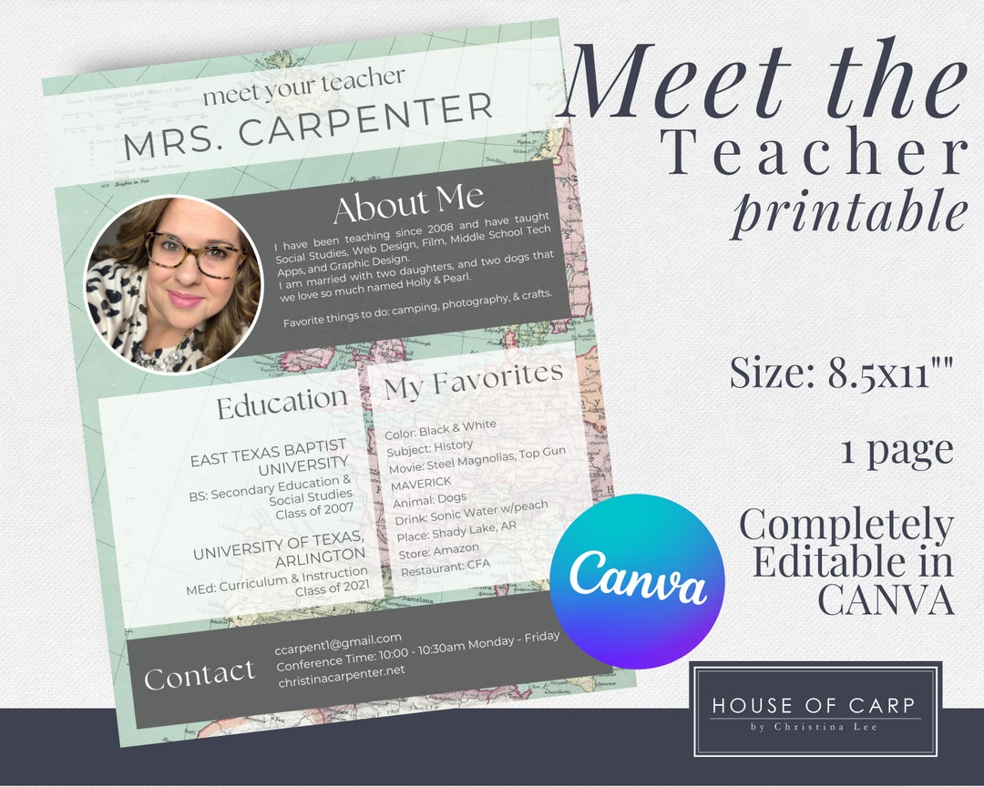 Meet the Teacher Page, Printables for Teachers, Meet the Teacher ...