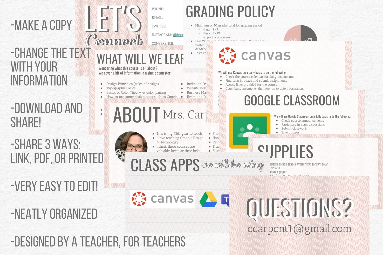 Virtual Meet the Teacher Presentation, Back to School Slides, Google ...