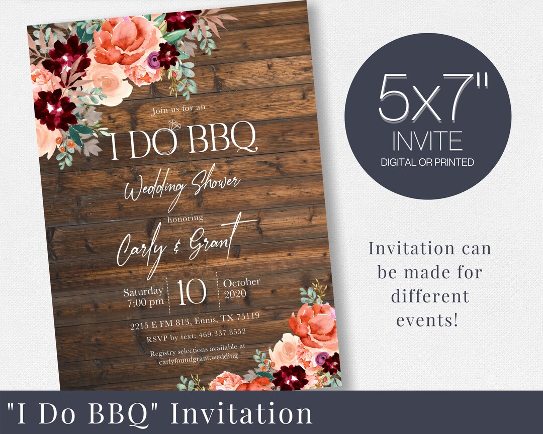 I DO BBQ Invitation, Rustic Floral Invitation, Rustic Engagement Party ...
