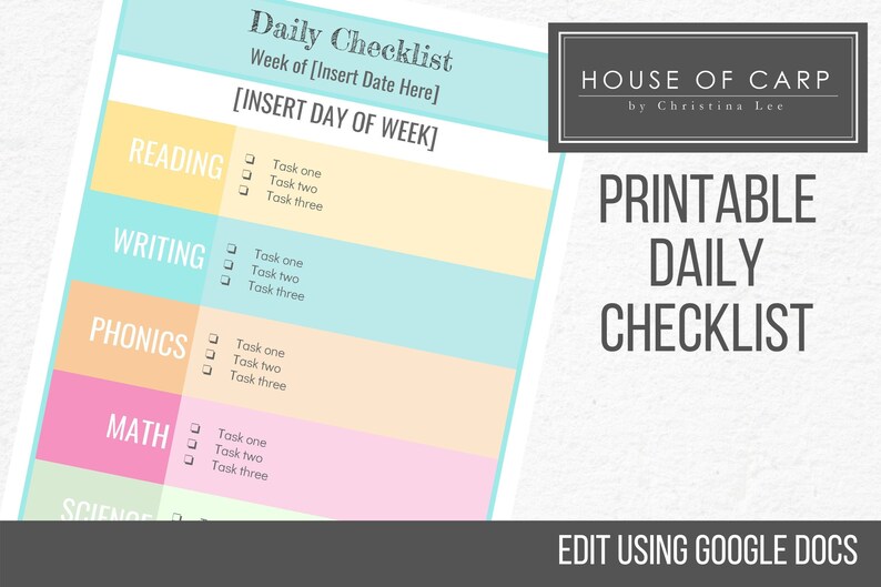 Daily Checklist Printable, Printables for Kids, Checklist Printable ...
