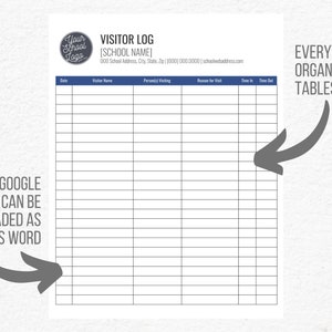 INSTANT DOWNLOAD: Visitor Log on Google Docs, School Templates, Back to ...