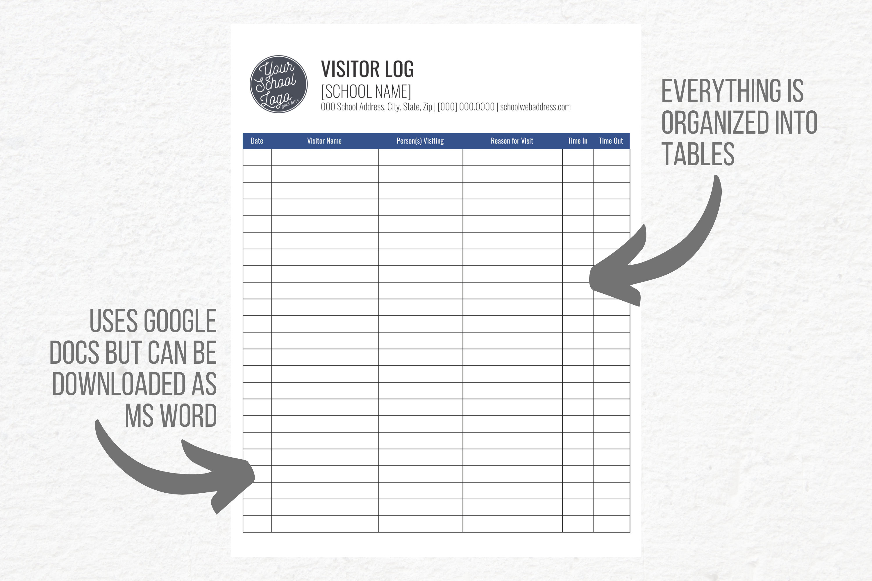 INSTANT DOWNLOAD: Visitor Log on Google Docs, School Templates, Back to ...