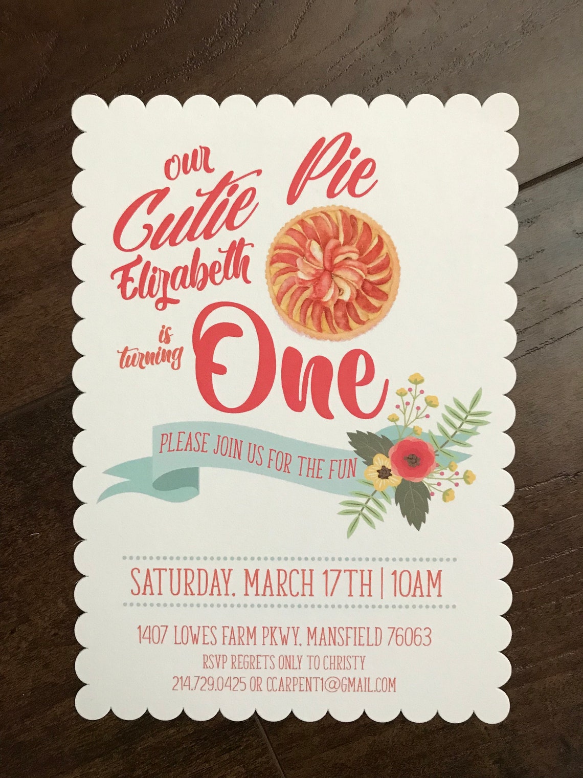 Cutie Pie Birthday Invitation Pie Themed Birthday Printable | Etsy