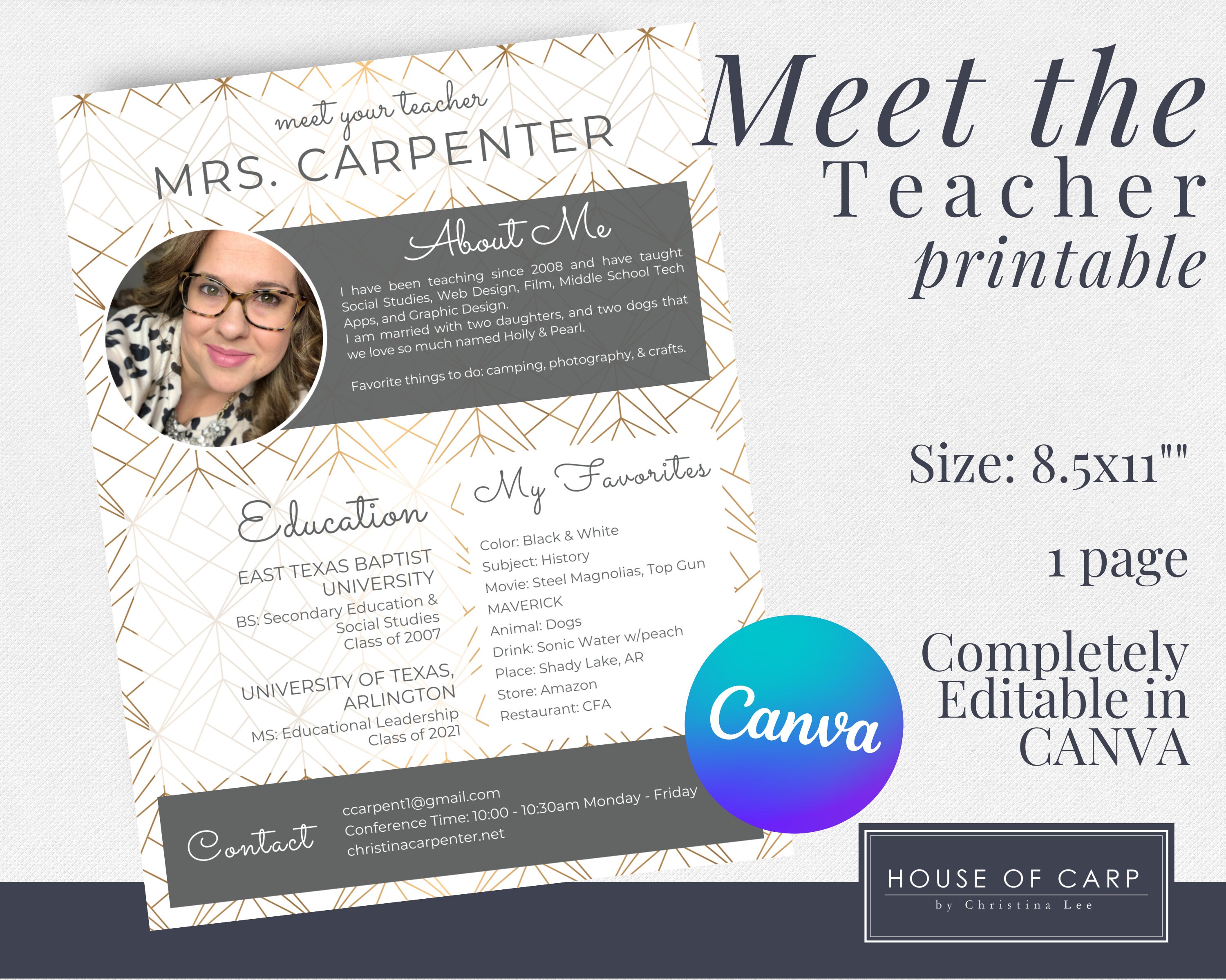 Meet the Teacher Page, Printables for Teachers, Meet the Teacher ...