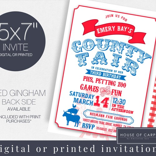 County Fair Birthday Party Printable Invitation YOU Print Red | Etsy