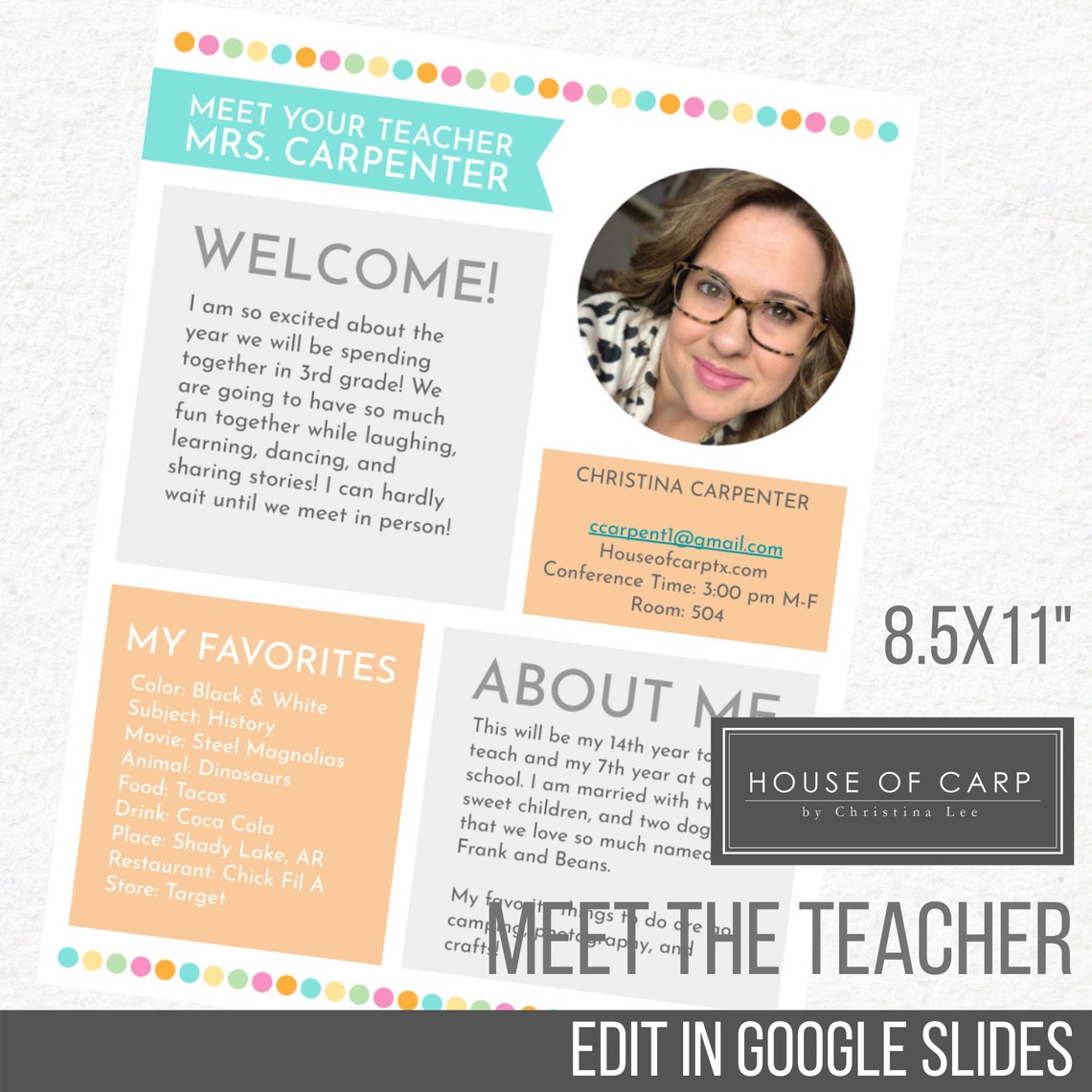 Meet the Teacher Page, Printables for Teachers, Meet the Teacher ...