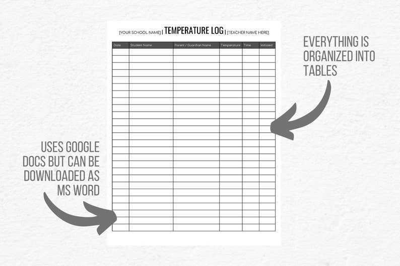 INSTANT DOWNLOAD: Temperature Log on Google Docs, Teacher Templates ...