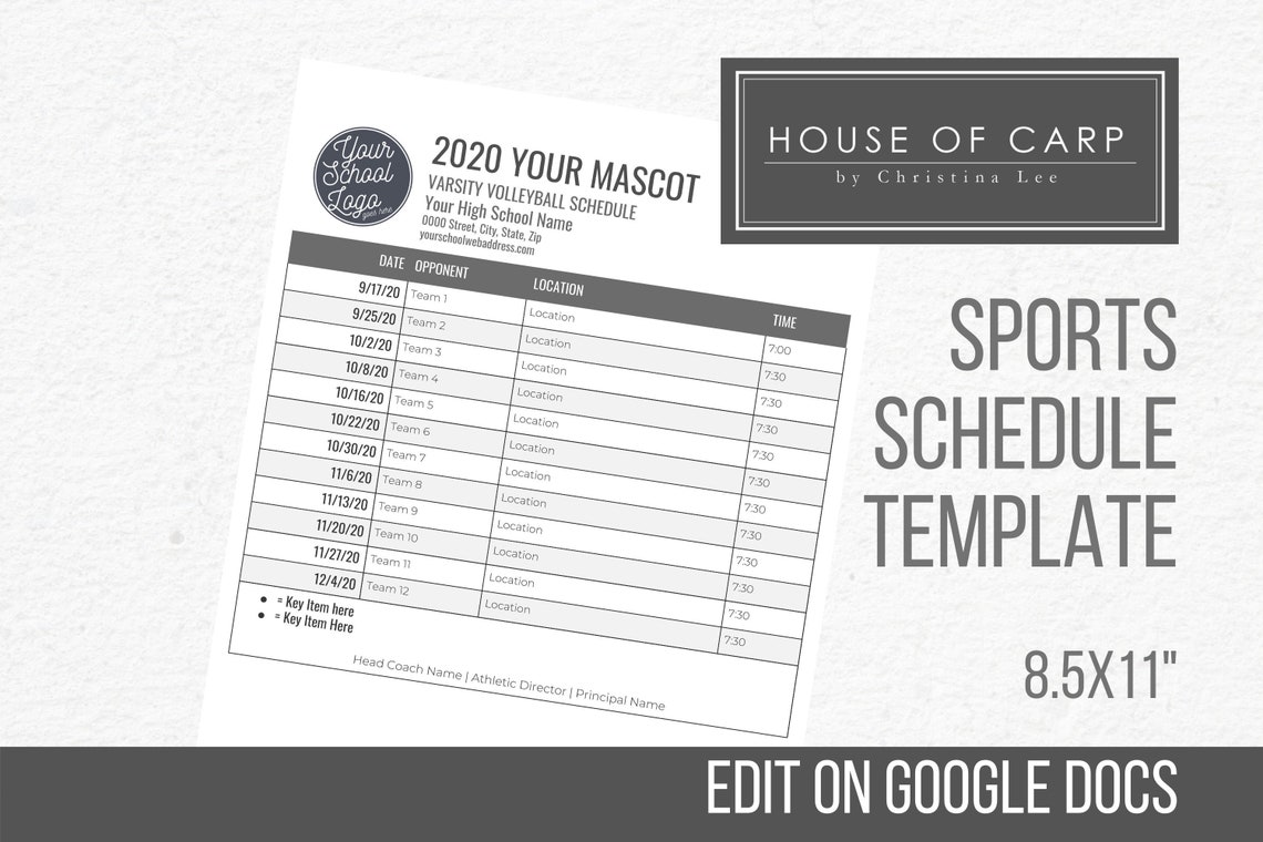 INSTANT DOWNLOAD: Sports Schedule Template - Etsy