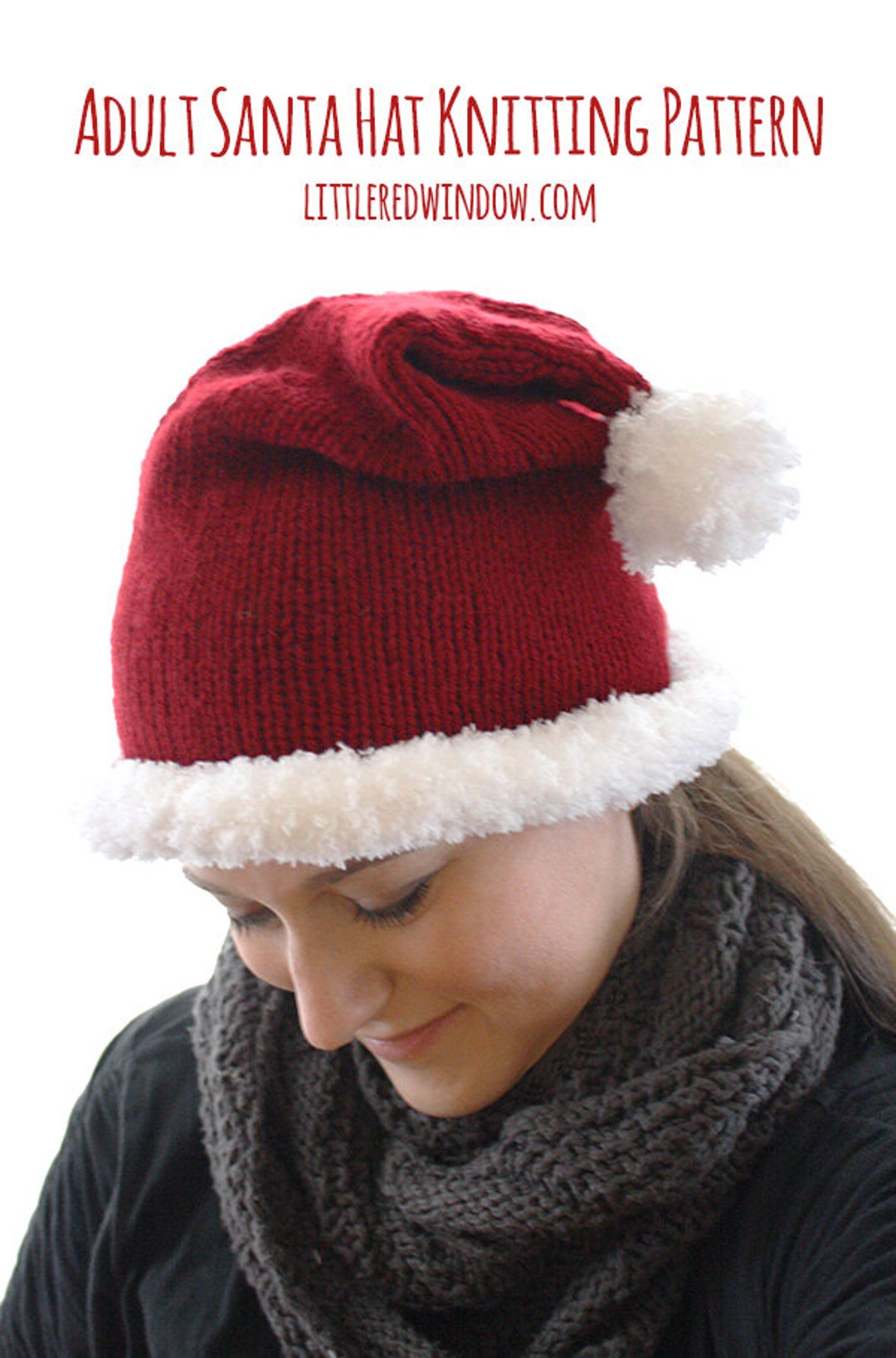 Adult Santa Hat KNITTING PATTERN - Christmas Knit Hat Santa Claus ...