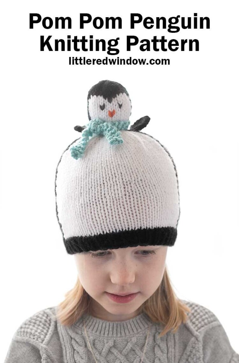 Pom Pom Penguin Hat KNITTING PATTERN / Penguin Knitting Pattern / Knit ...