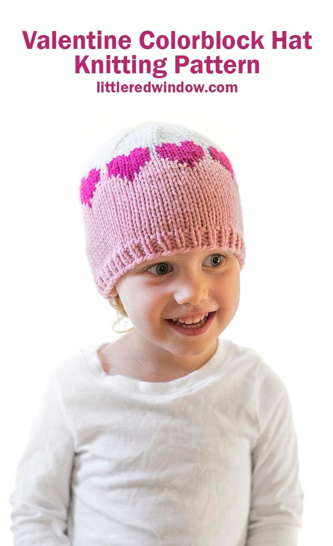 Colorblock Hat KNITTING PATTERN / Knit Heart Hat Pattern / Valentine ...
