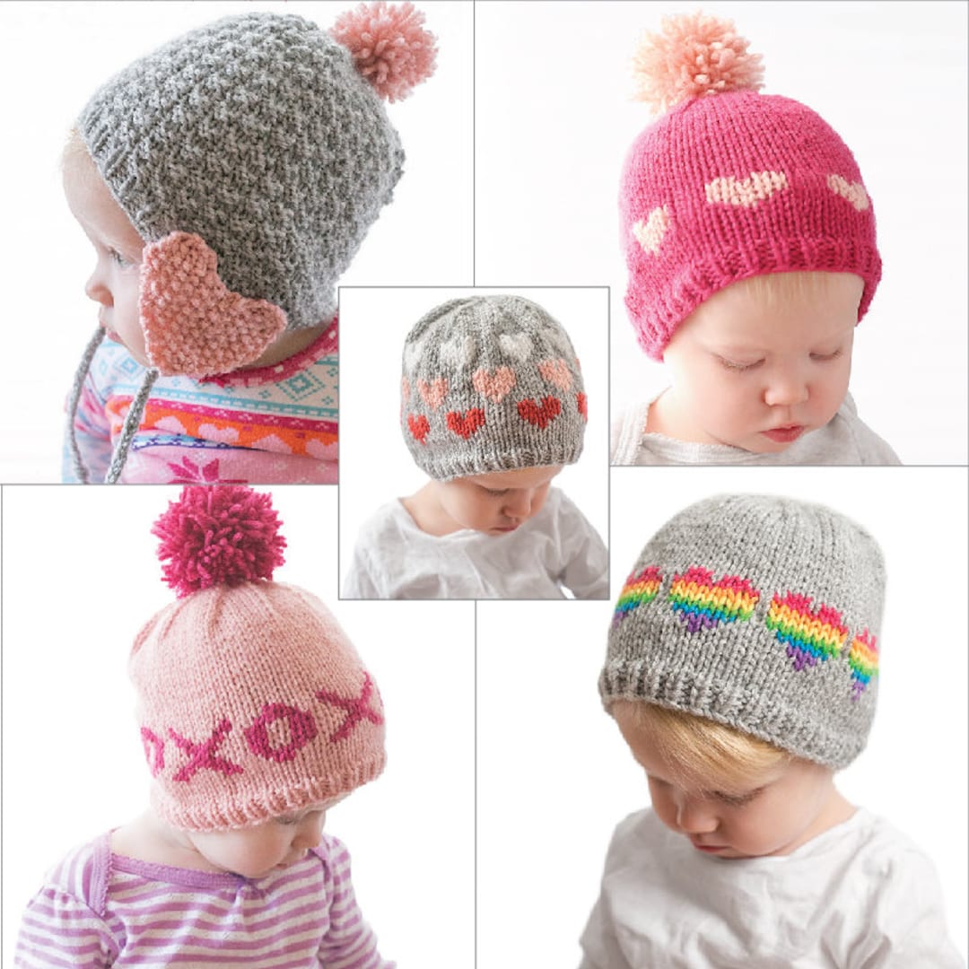 SAVE 20% LOVE Hats 5 Knitting Pattern BUNDLE /heart Hat Pattern ...