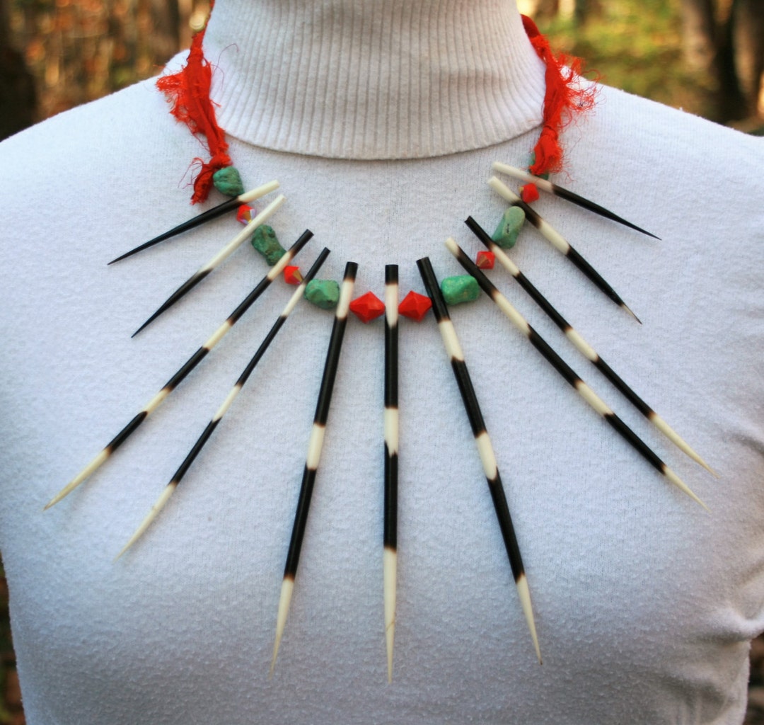 Women, Necklace, African, Porcupine, Quills, Chinese, Turquoise ...