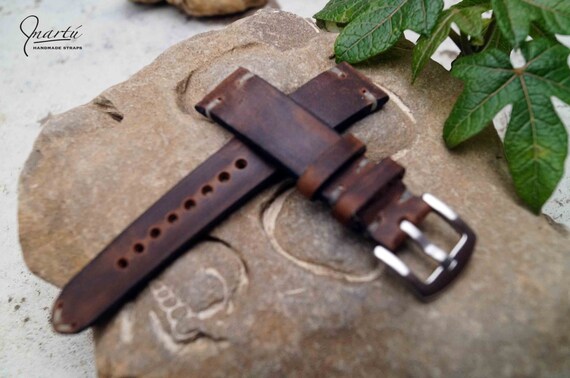Slim Hand Vintage Brown Leather Watch Strap | Etsy