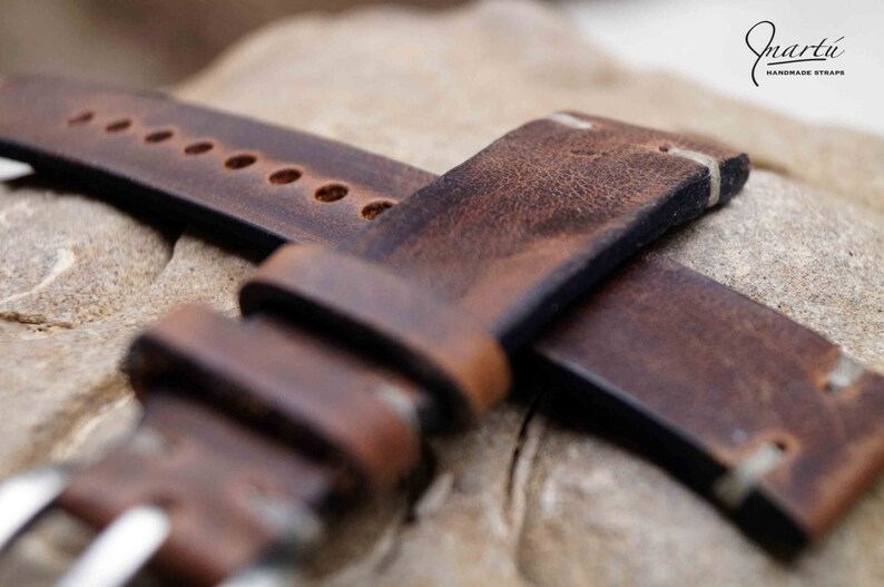 Slim Hand Vintage Brown Leather Watch Strap | Etsy