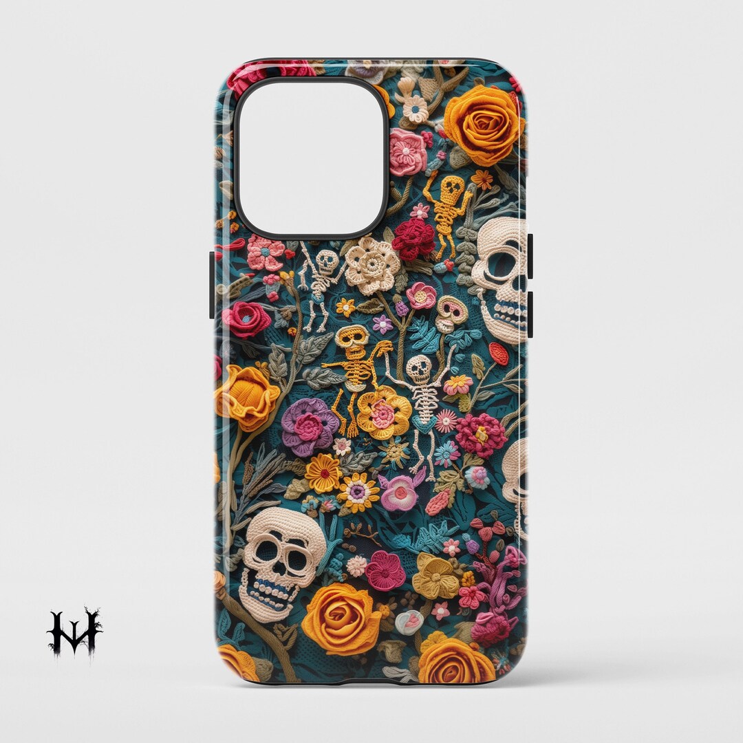 Crochet Cottagecore Phone Case - Floral Skeleton Faux Embroidered ...