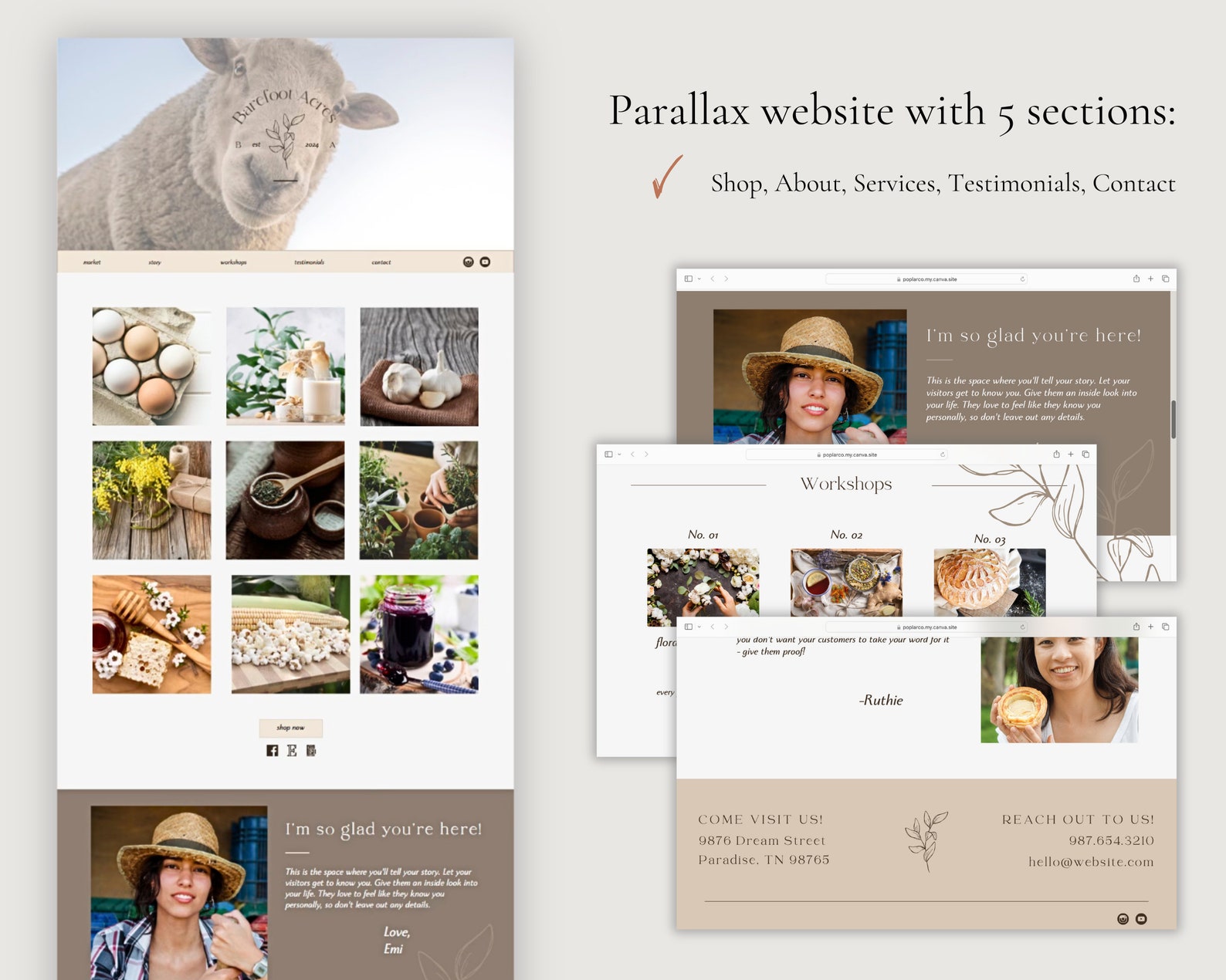 Minimalist Farm Website Template | Canva Website Template | Homestead ...
