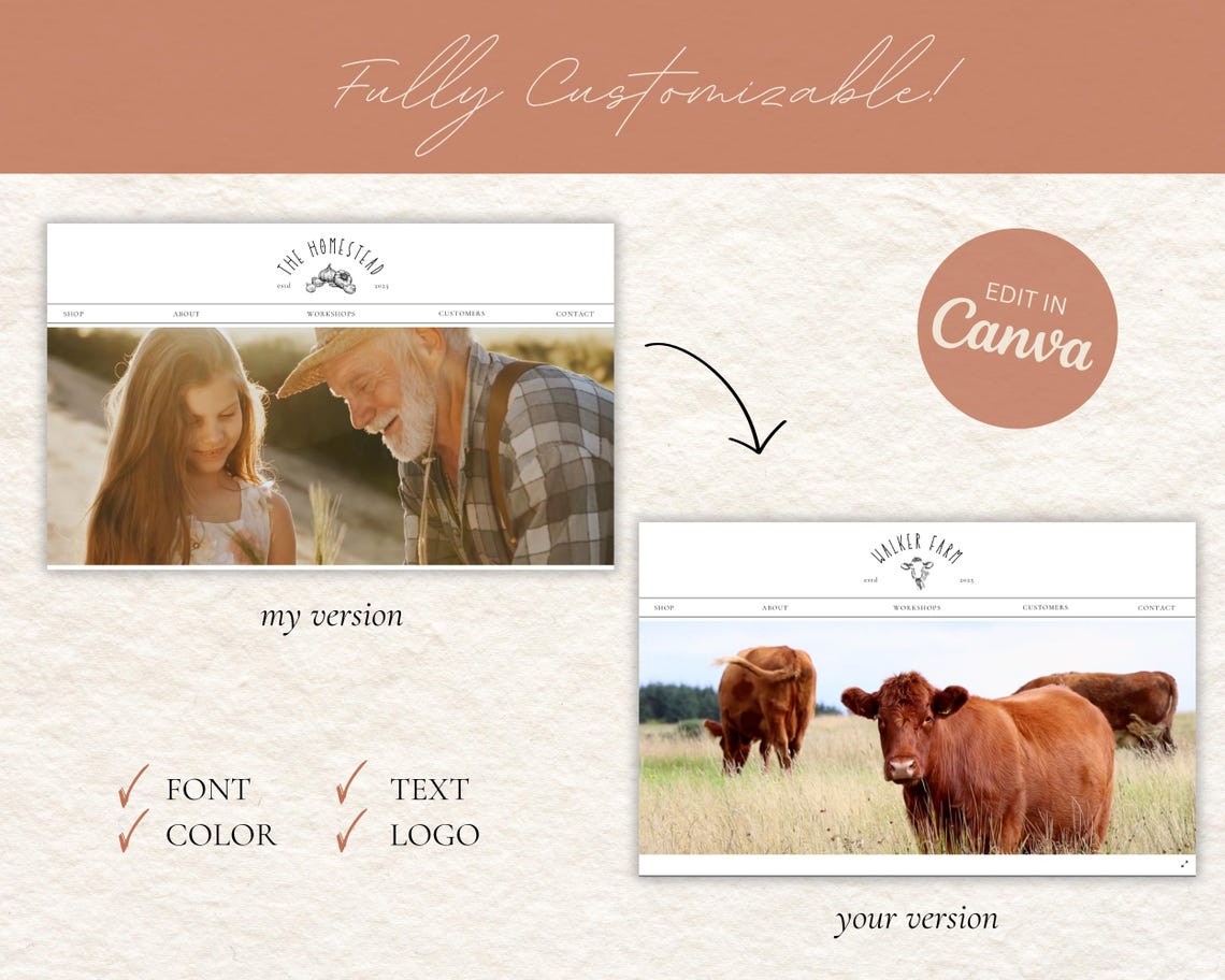 Homestead Website Template | Canva Website Template | Farm Templates ...